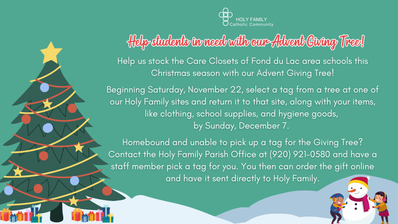 Advent Giving Tree to support Caring Closets of FDL Area schools - Holy ...
